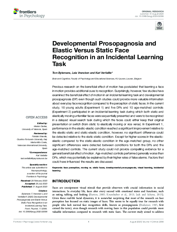 (PDF) Developmental Prosopagnosia and Elastic Versus Static Face ...