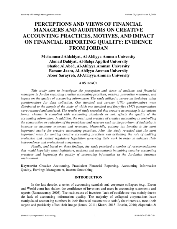 (PDF) Perceptions and Views of Financial Managers and Auditors on ...