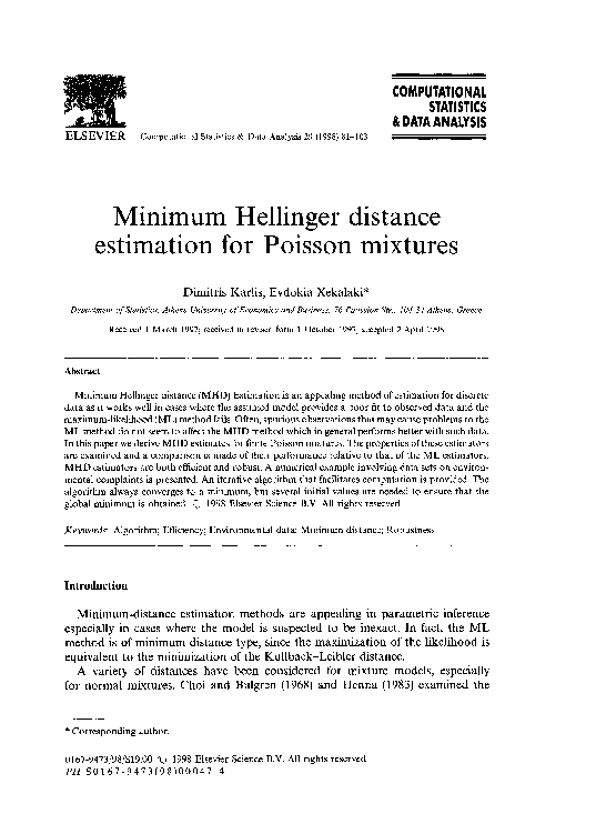 (PDF) Minimum Hellinger distance estimation for Poisson mixtures