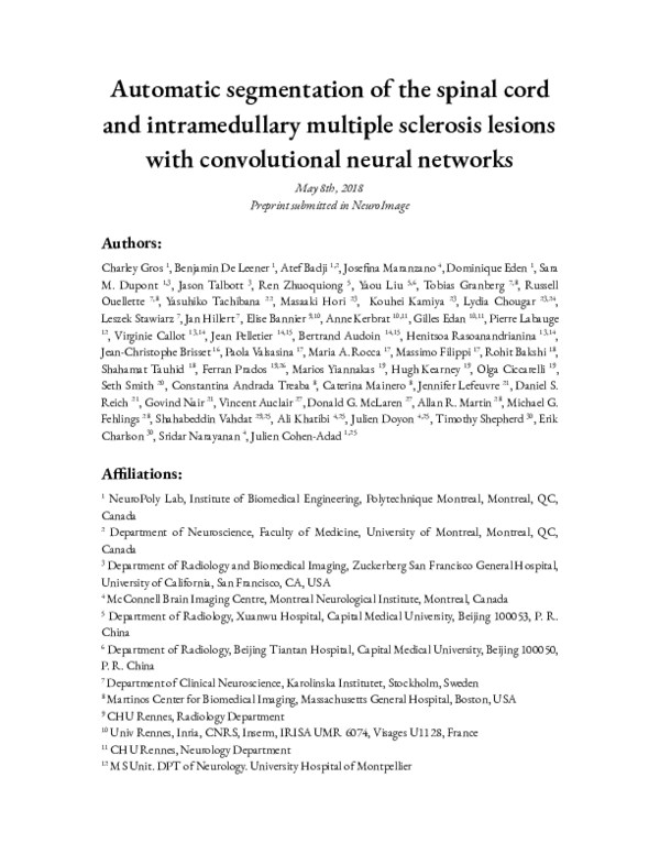 (PDF) Automatic Spinal Cord Segmentation in MS