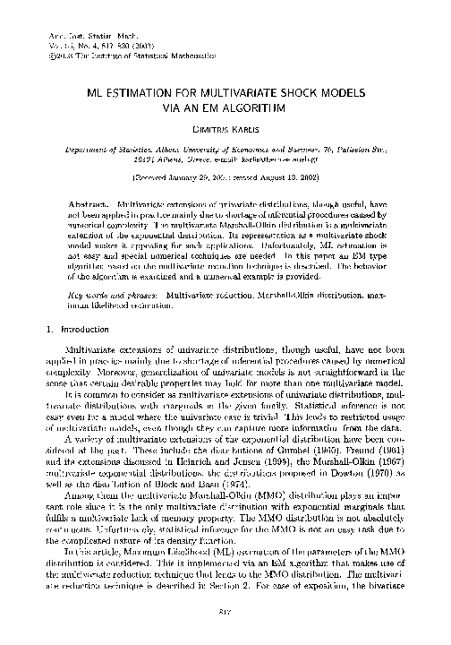 Pdf Ml Estimation For Multivariate Shock Models Via An Em Algorithm