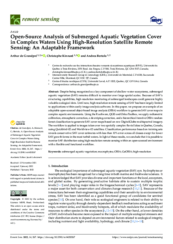 (PDF) Open-Source Analysis of Submerged Aquatic Vegetation Cover in Complex Waters Using High ...