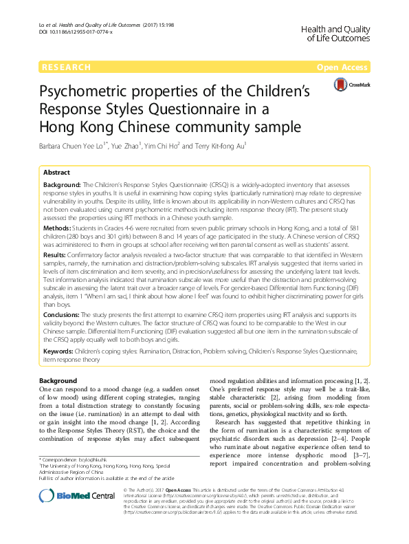 (PDF) Psychometric properties of the Children's Response Styles ...