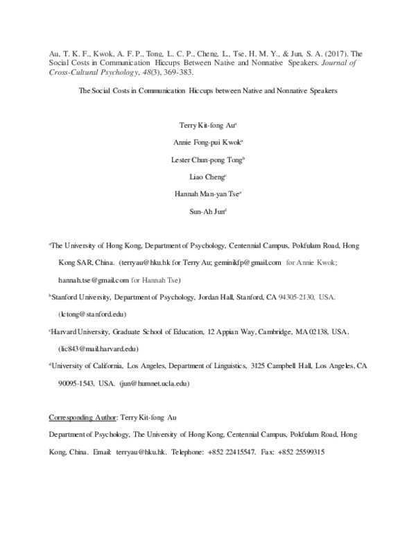 (PDF) The Social Costs in Communication Hiccups Between Native and ...