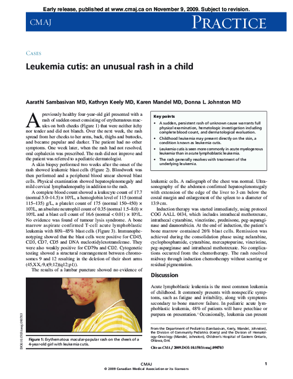 (PDF) Leukemia cutis: an unusual rash in a child