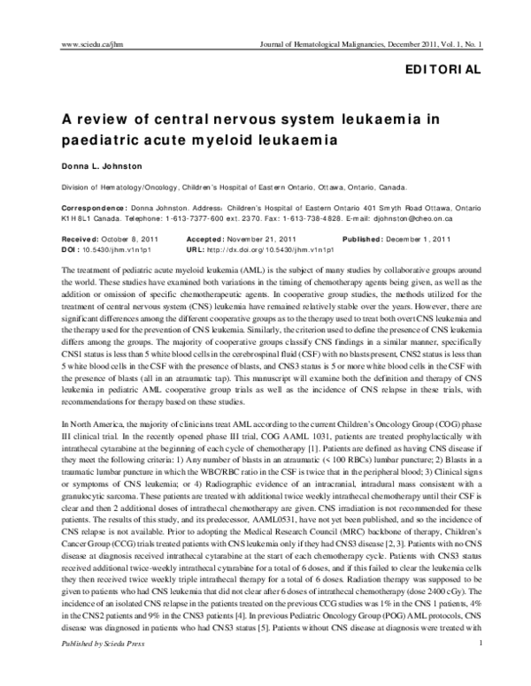 (PDF) A review of central nervous system leukaemia in paediatric acute myeloid leukaemia