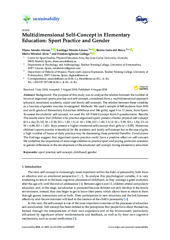 (PDF) Multidimensional Self-Concept in Elementary Education: Sport ...