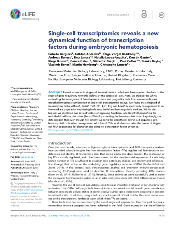 (PDF) Single-cell transcriptomics reveals a new dynamical function of ...