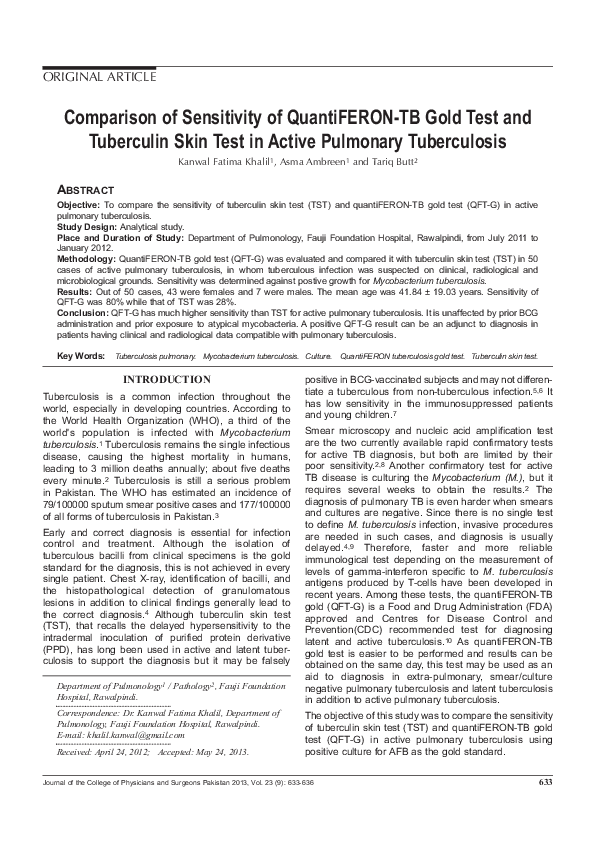 (PDF) Comparison of sensitivity of QuantiFERON-TB gold test and ...
