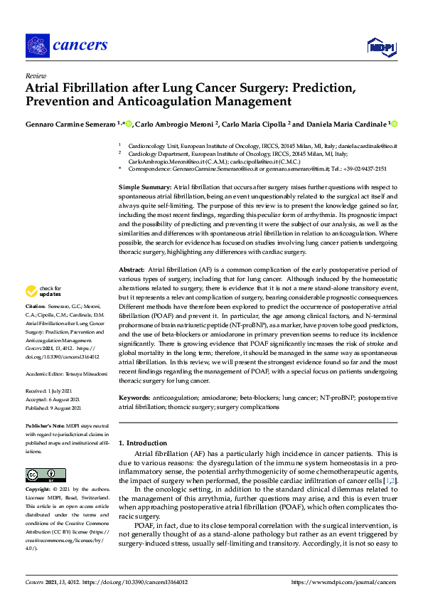 (PDF) Atrial Fibrillation after Lung Cancer Surgery: Prediction ...
