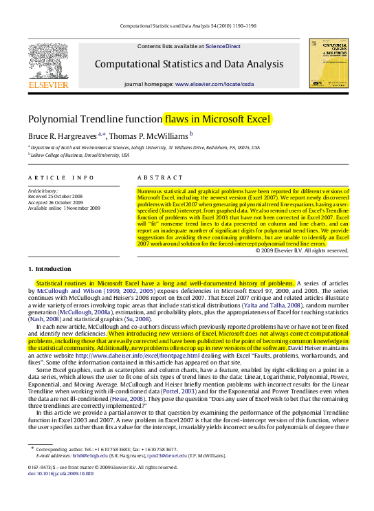 (PDF) Polynomial Trendline function flaws in Microsoft Excel