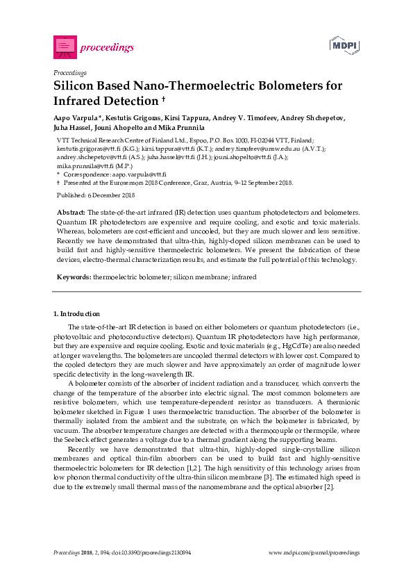 (PDF) Silicon Based Nano-Thermoelectric Bolometers for Infrared Detection
