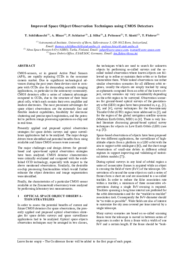 Pdf Improved Space Object Observation Techniques Using Cmos Detectors