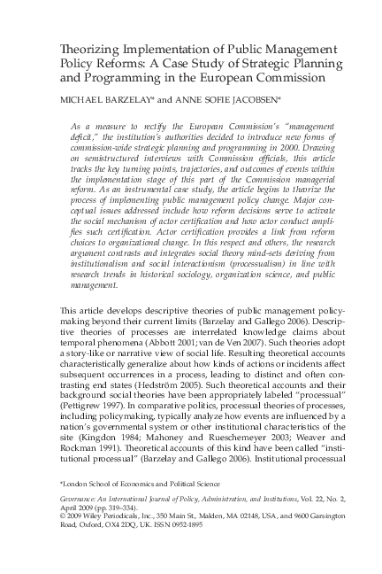 (PDF) Theorizing Implementation of Public Management Policy Reforms: A ...