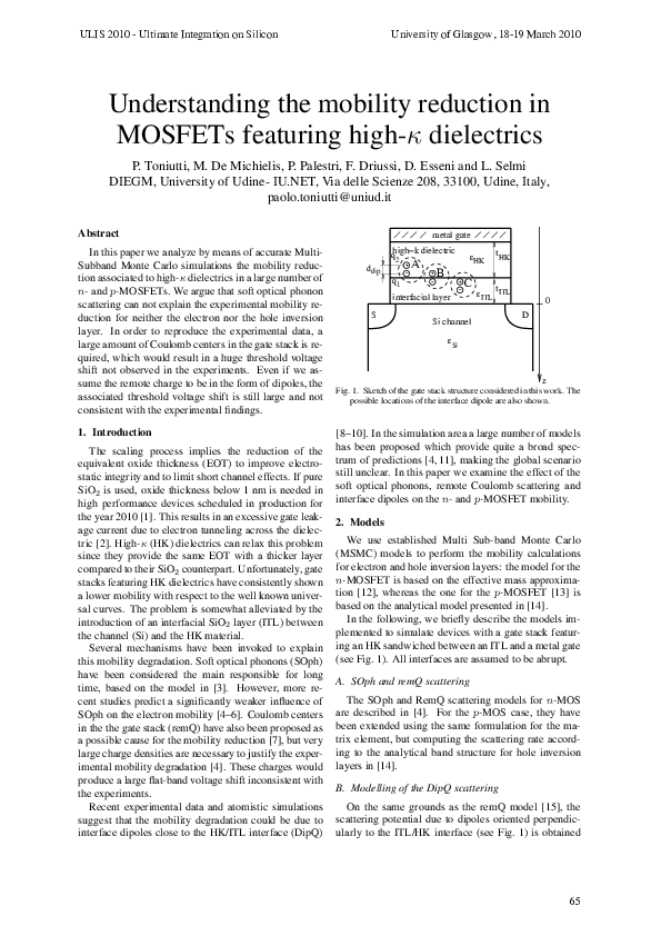 (PDF) Understanding the mobility reduction in MOSFETs featuring high-κ ...