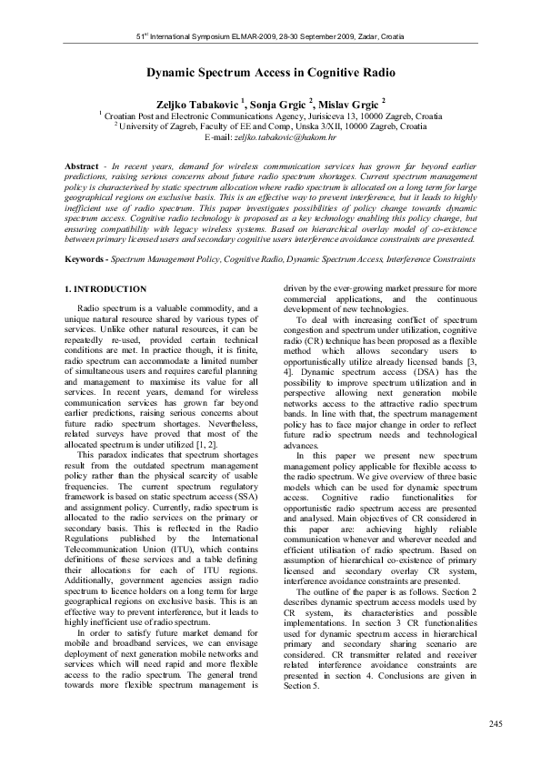 (PDF) Dynamic spectrum access in cognitive radio