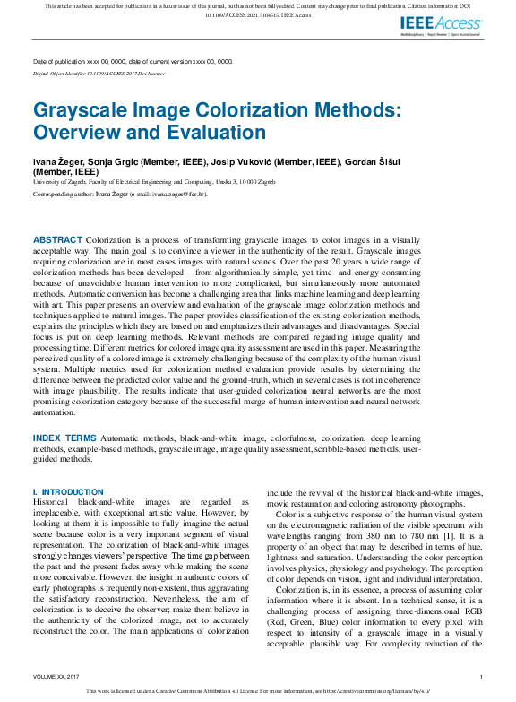 (PDF) Grayscale Image Colorization Methods: Overview and Evaluation