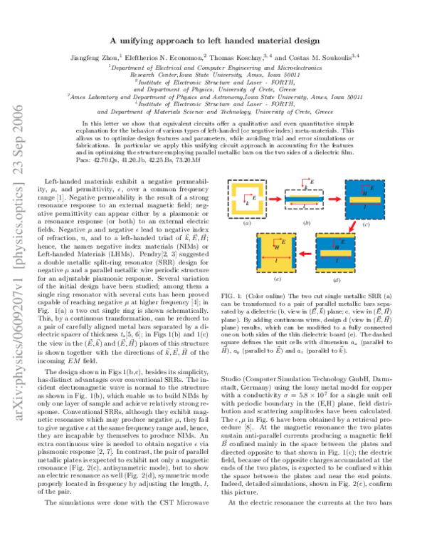 (PDF) A unifying approach to left handed material design