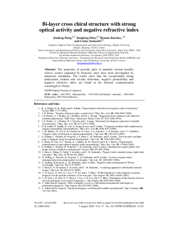 (PDF) Bi-layer cross chiral structure with strong optical activity and ...