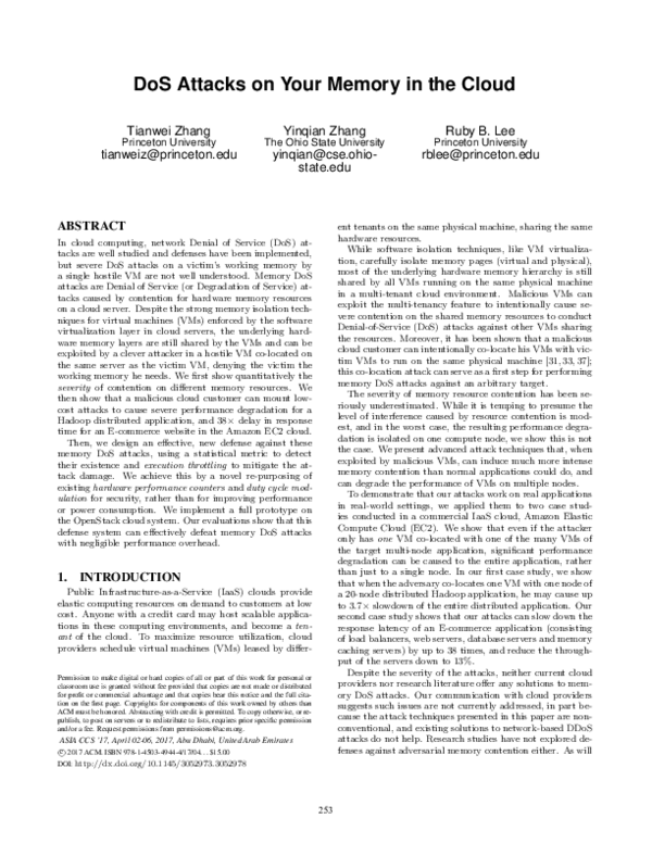 (PDF) DoS Attacks on Your Memory in Cloud
