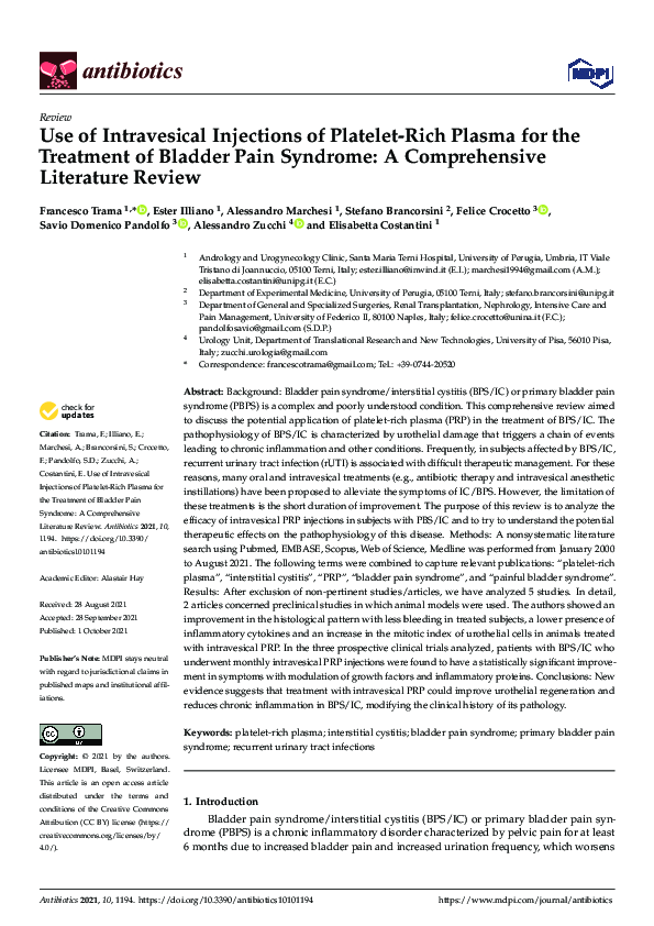(PDF) Use of Intravesical Injections of Platelet-Rich Plasma for the ...