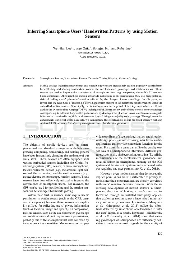 (PDF) Inferring Smartphone Users’ Handwritten Patterns by using Motion Sensors