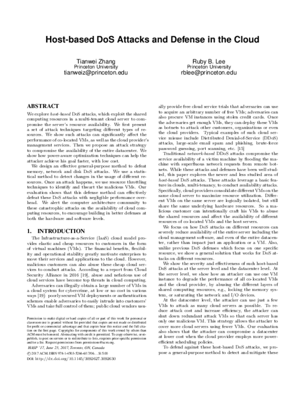 (PDF) Host-Based Dos Attacks and Defense in the Cloud