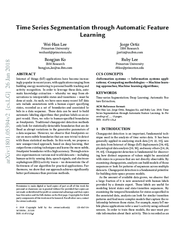 (PDF) Time Series Segmentation through Automatic Feature Learning