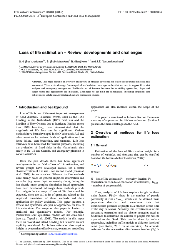 (PDF) Loss of life estimation – Review, developments and challenges