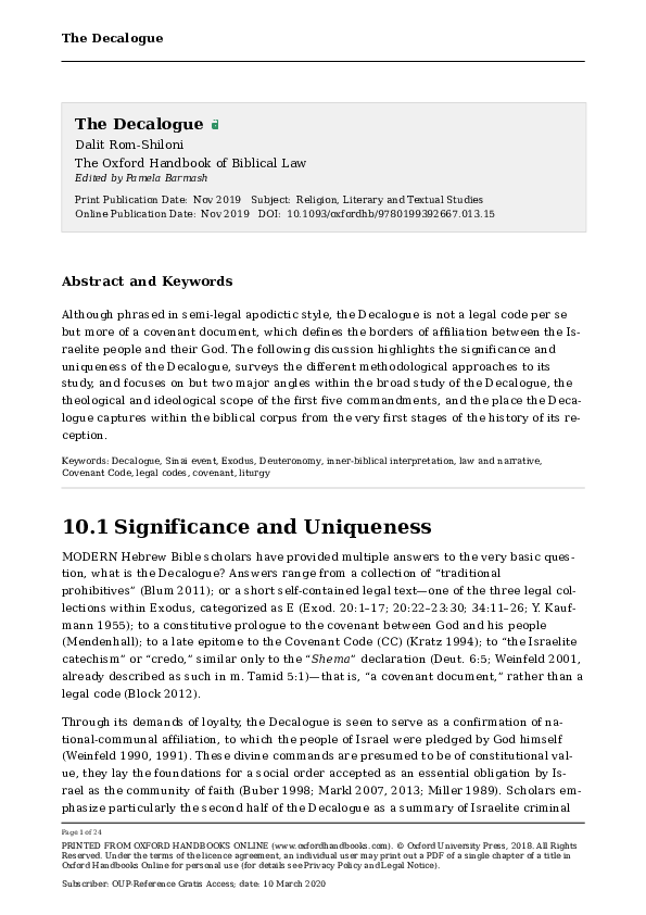 (PDF) “The Decalogue,” in Oxford Handbook of Biblical Law (Edited by P ...