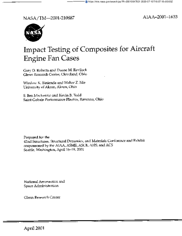 (PDF) Impact testing of composites for aircraft engine fan cases