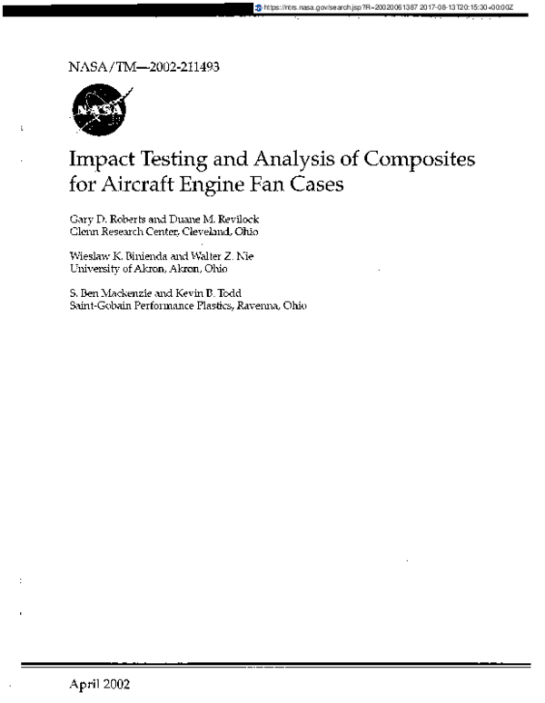 (PDF) Impact Testing and Analysis of Composites for Aircraft Engine Fan ...
