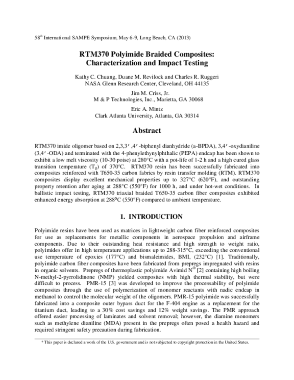 (PDF) RTM370 Polyimide Braided Composites: Characterization and Impact ...