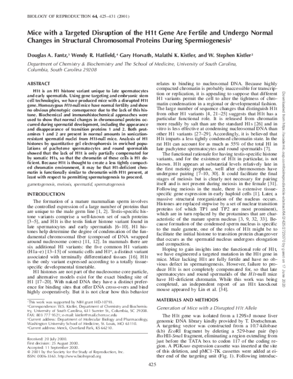 (PDF) Mice with a Targeted Disruption of the H1t Gene Are Fertile and ...