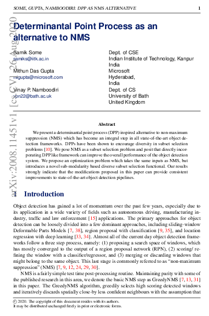 (PDF) Determinantal Point Process as an alternative to NMS