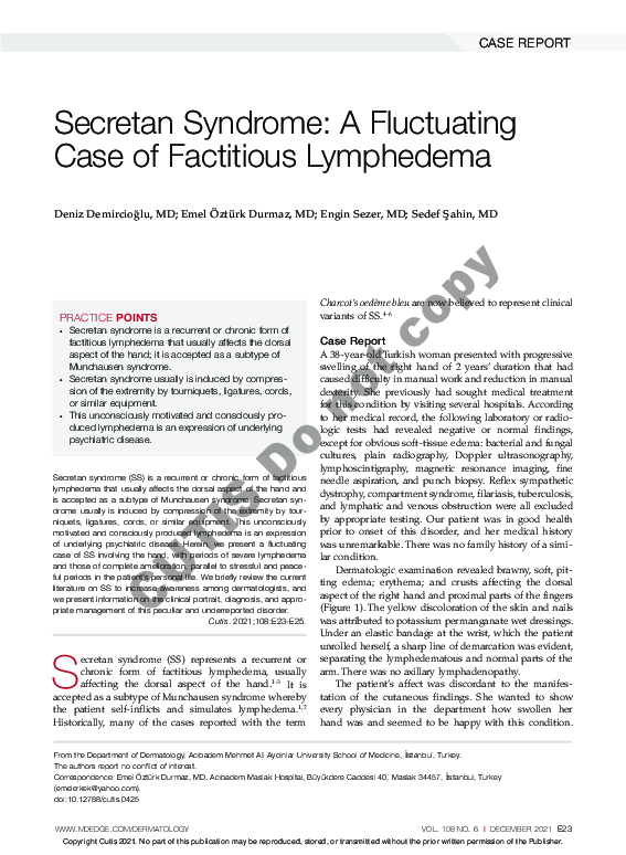 (PDF) Secretan Syndrome: A Fluctuating Case of Factitious Lymphedema