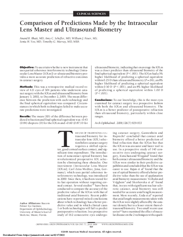 (PDF) Comparison of Predictions Made by the Intraocular Lens Master and ...
