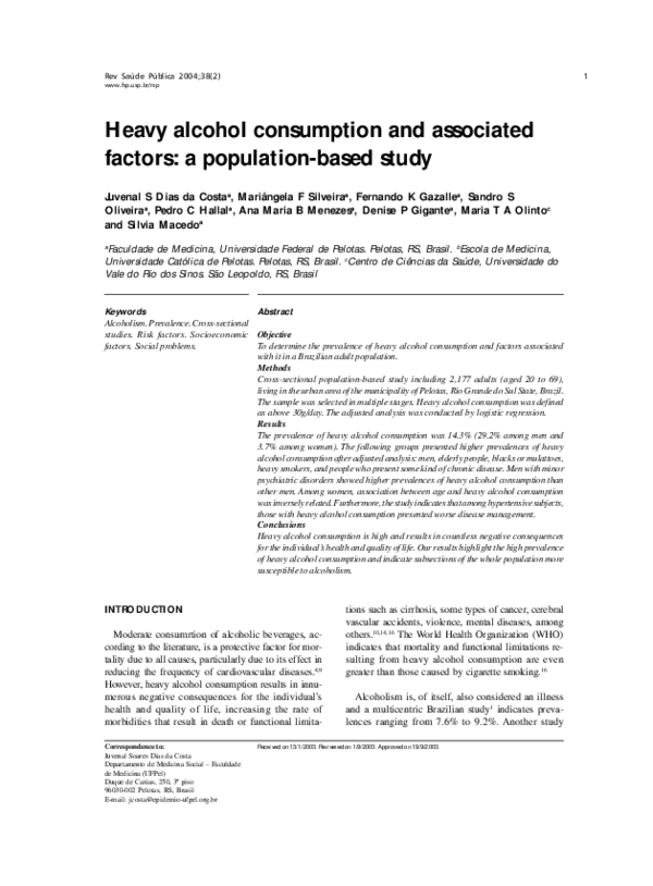 (PDF) Heavy alcohol consumption and associated factors: a population ...