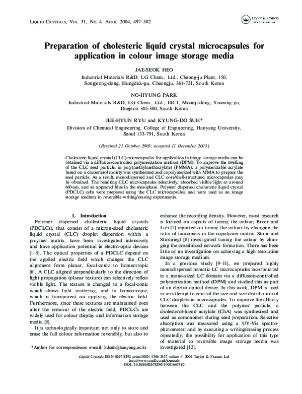 (PDF) Preparation of cholesteric liquid crystal microcapsules for ...