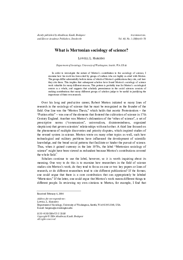 (PDF) What is Mertonian sociology of science?