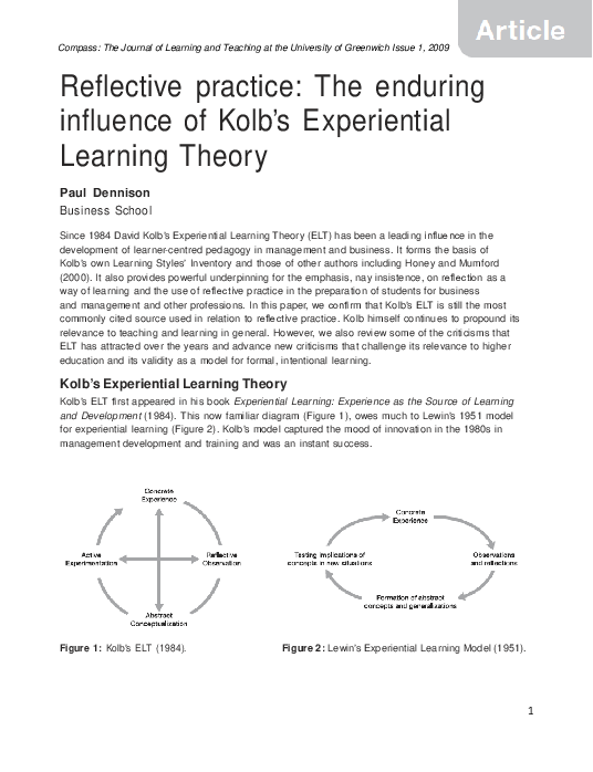 (PDF) Reflective practice: The enduring influence of Kolb’s ...