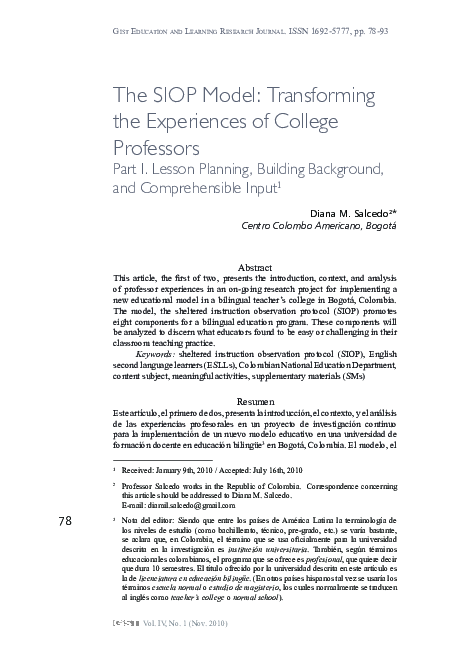 (PDF) The SIOP Model: Transforming the Experiences of College ...