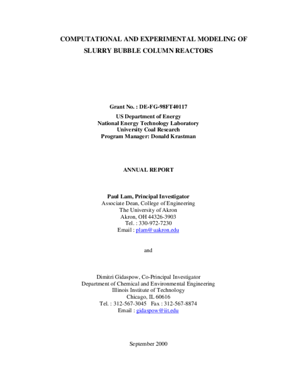 Pdf Computational And Experimental Modeling Of Slurry Bubble Column Reactors Isaac Gamwo
