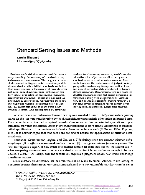 (PDF) Standard Setting Issues and Methods