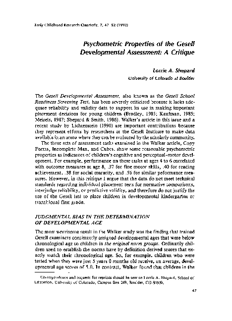 (PDF) Psychometric properties of the gesell developmental assessment: A ...