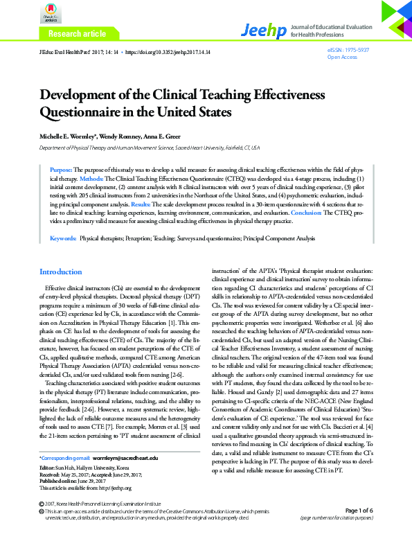 (PDF) Development of the Clinical Teaching Effectiveness Questionnaire ...
