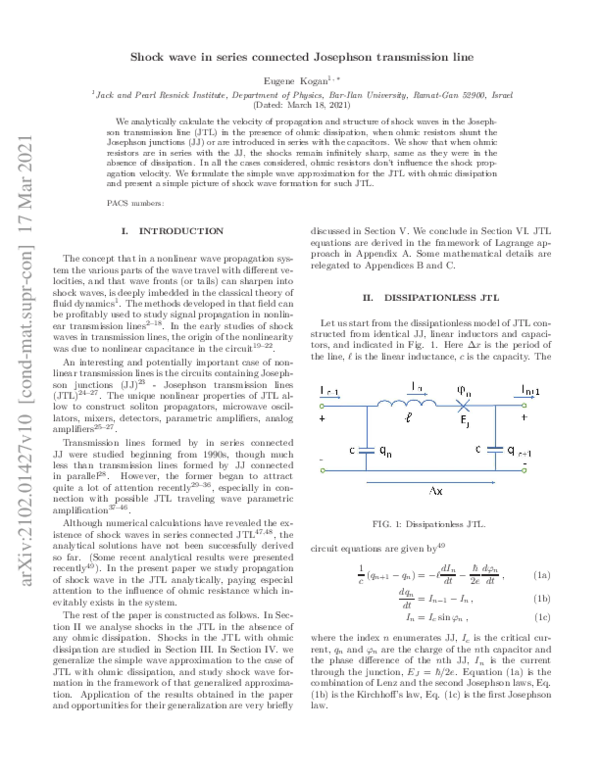 (PDF) Shock Wave in Series Connected Josephson Transmission Line