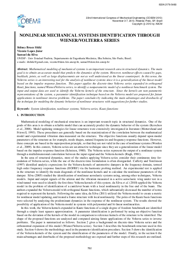 (PDF) Nonlinear Mechanical Systems Identification Through Wiener / Volterra Series