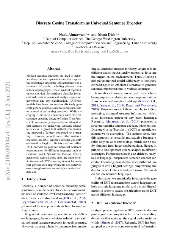 (PDF) Discrete Cosine Transform as Universal Sentence Encoder