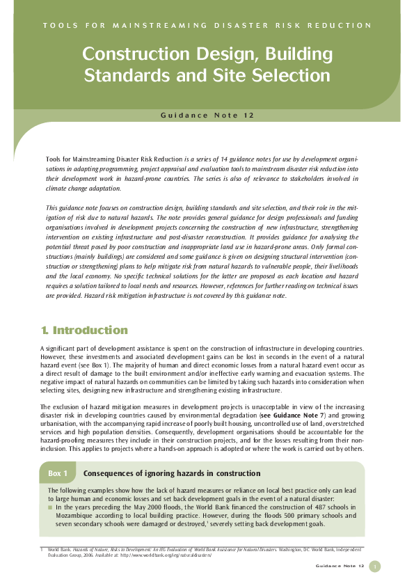 (PDF) Construction Design, Building Standards and Site Selection